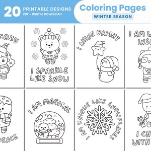 Kawaii Winter Affirmations Coloring Pages for Kids Printable Simple and ...