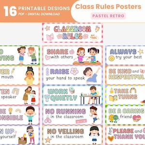 Pastel Retro Classroom Rules Posters Printable Groovy Rules Display ...