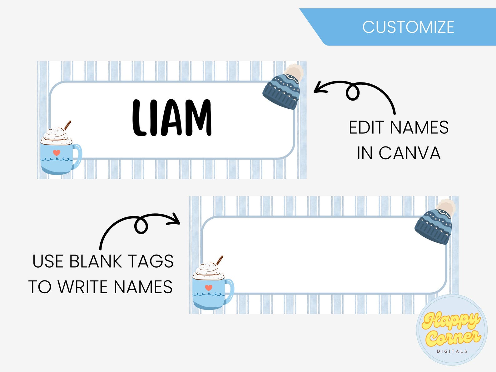 Winter Desk Name Tags Editable Cute Winter Student Name Tags Cozy ...