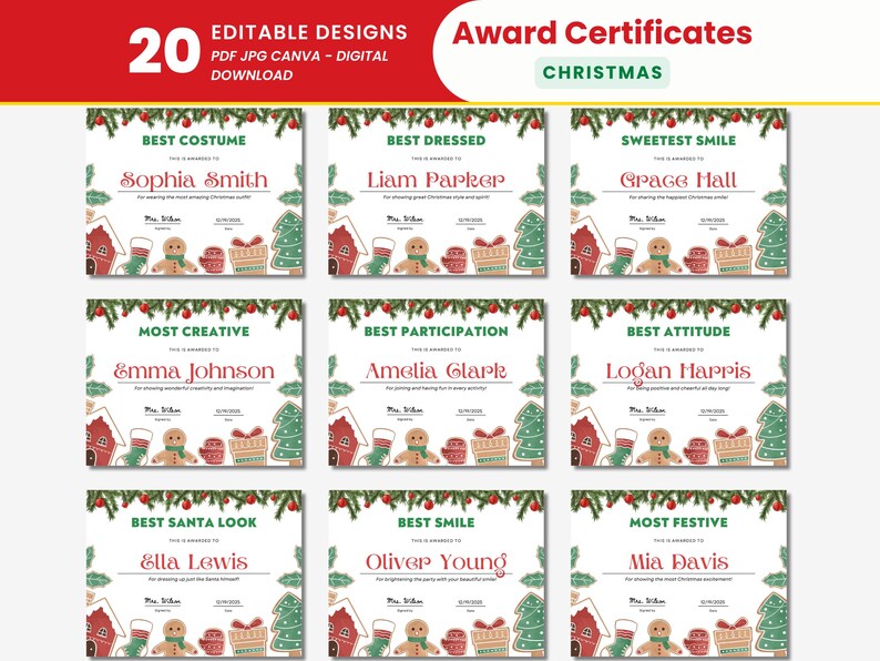 Editable Christmas Party Kids Award Certificates Holiday Certificates ...