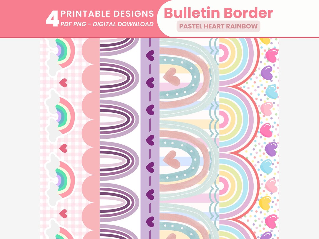Pastel Rainbow Heart Bulletin Board Border for Classroom Decoration ...