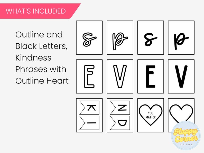 Valentine Kindness Outline Cutouts Bulletin Board Kit Printable Mental ...