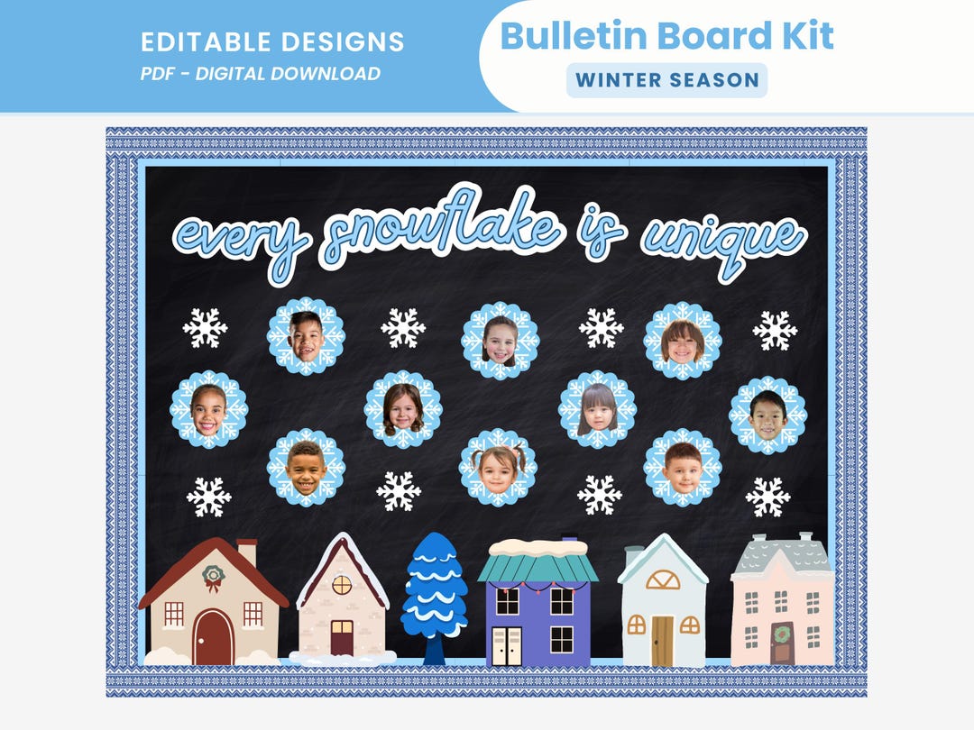 Every Snowflake is Unique Winter Bulletin Board Kit Editable Christmas ...