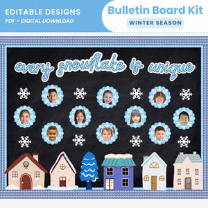 Every Snowflake is Unique Winter Bulletin Board Kit Editable Christmas ...