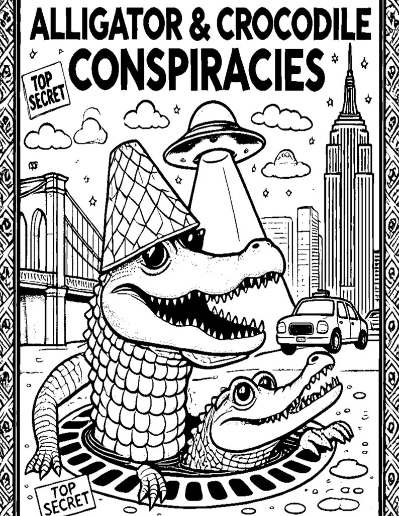 Alligator & Crocodile Conspiracy Coloring Book | Instant Digital ...