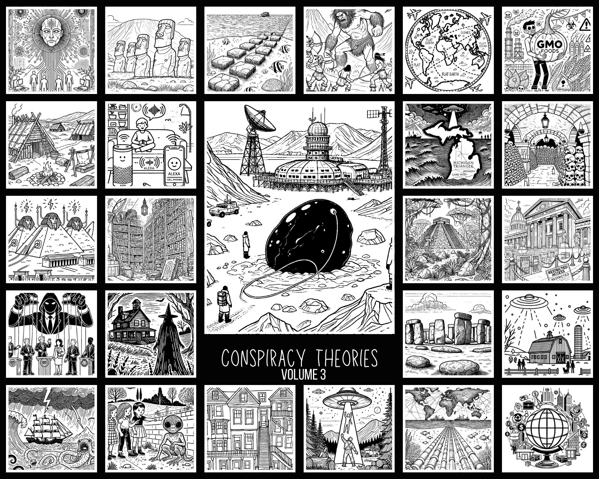 Conspiracy Theories Coloring Book | Volume 3, 25 Pages (digital ...
