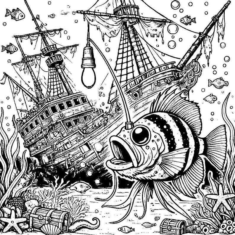 The Angler Fish Coloring Book | Instant Digital Download | Printable ...