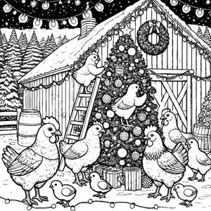 Christmas Chickens Coloring Book | Holiday Printable (digital Download ...