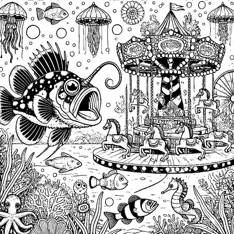 The Angler Fish Coloring Book Instant Digital Download Printable Pdfs ...