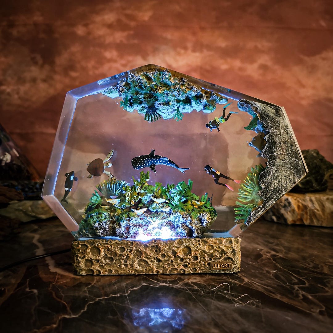 Ocean Epoxy Resin Lamp, Ocean Lamp, Custom Epoxy Resin Lamp, Night ...