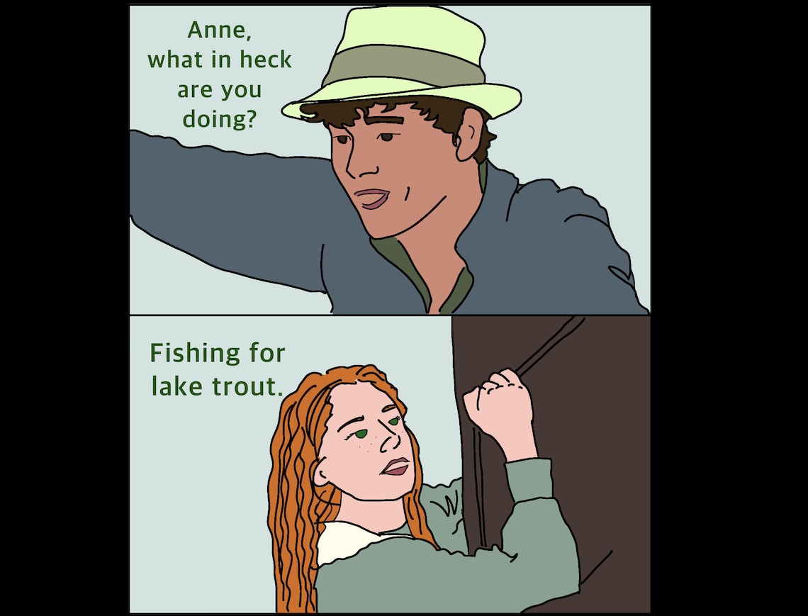 Anne of Green Gables and Gilbert Sticker (fishing for Lake Trout) - Etsy