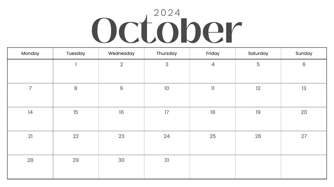 Simple and Elegant October 2024 Calendar Compatible With I0s and ...