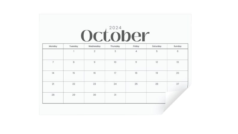 Simple and Elegant October 2024 Calendar Compatible With I0s and ...