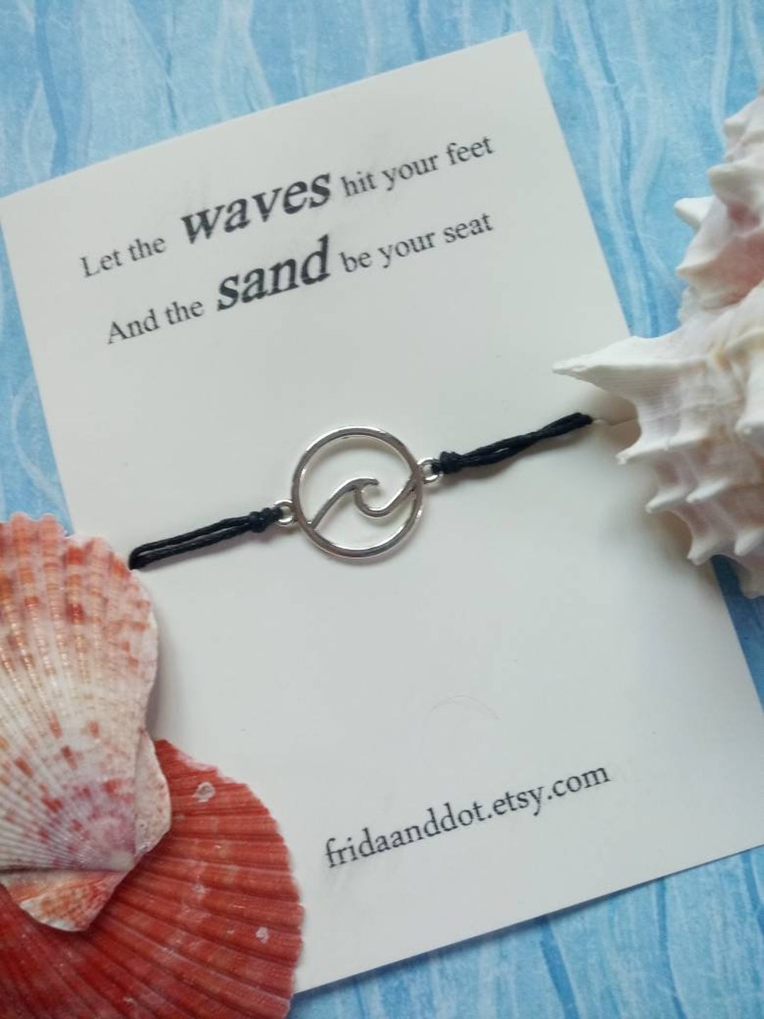 Silver Wave Charm Bracelet: Waxed Cotton Cord, Beach Jewelry - Etsy