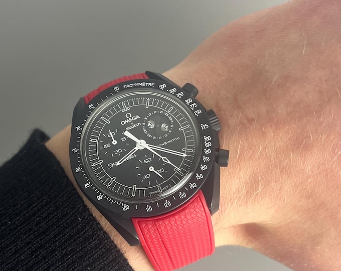 Moonswatch Omega X Swatch Speedmaster Red Silicone Rubber Strap Watch ...