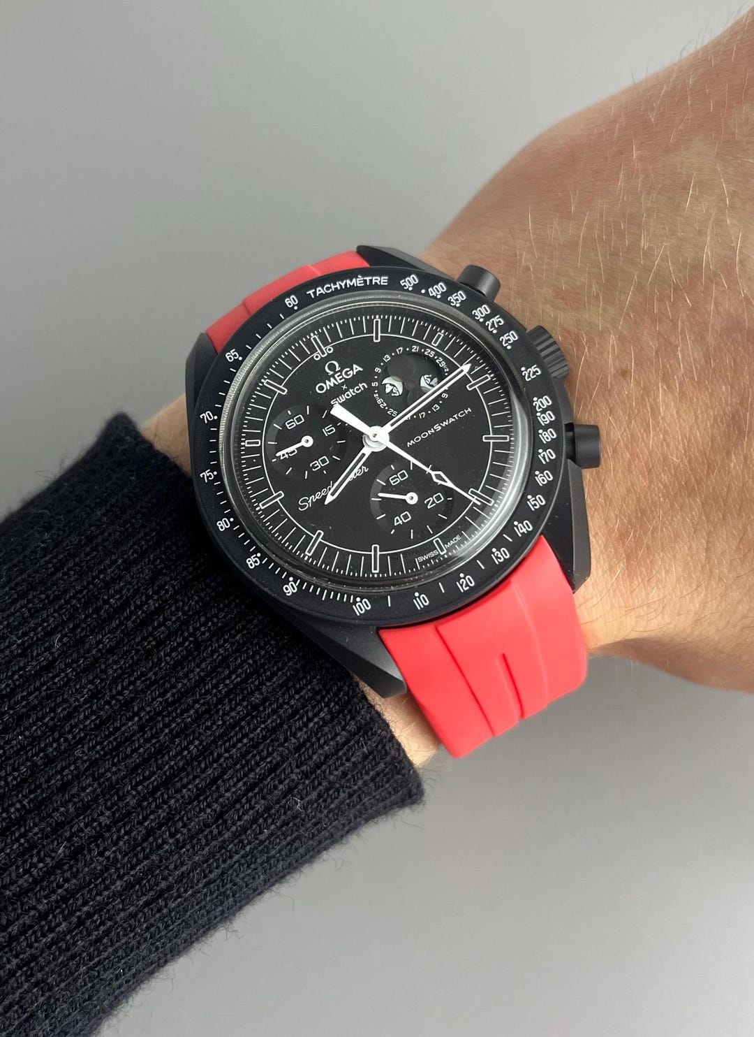 Moonswatch Omega X Swatch Speedmaster Red Silicone Rubber Strap Watch ...