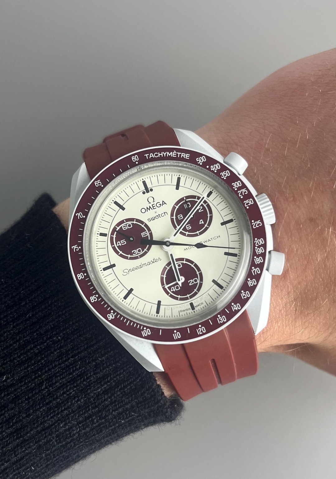 Moonswatch Omega X Swatch Speedmaster Red Silicone Rubber Strap Watch ...