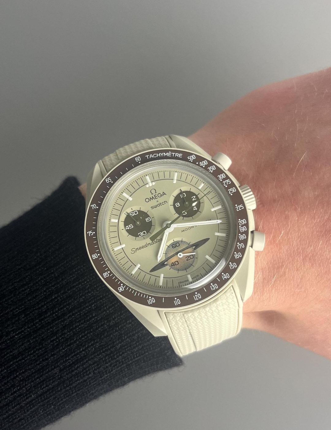 Moonswatch Omega X Swatch Speedmaster Beige Silicone Rubber Strap Watch ...