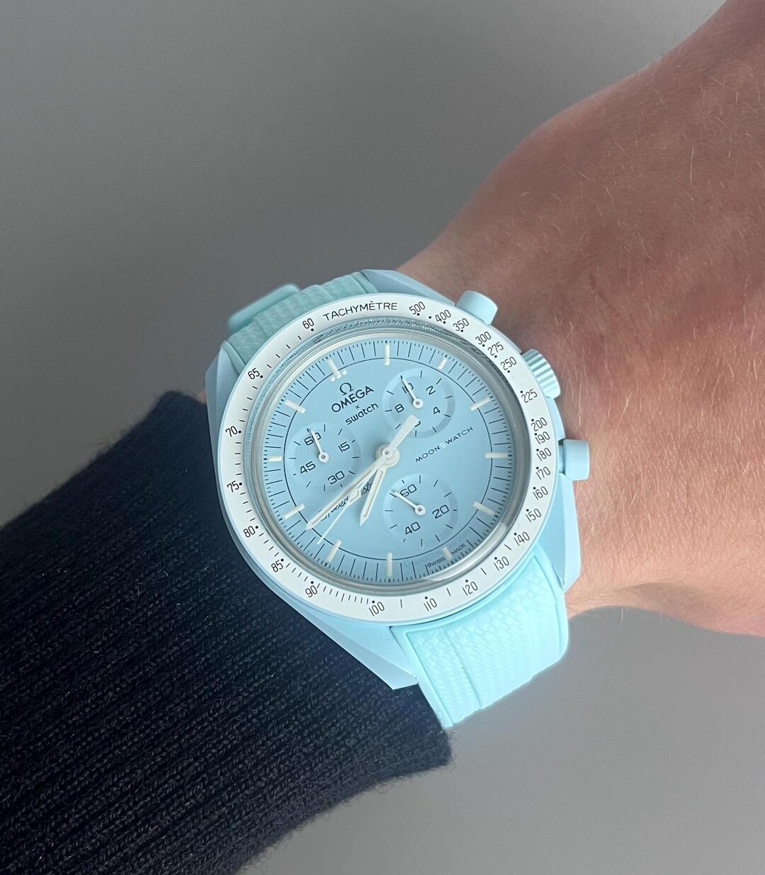 Moonswatch Omega X Swatch Speedmaster Light Blue Silicone Rubber Strap ...