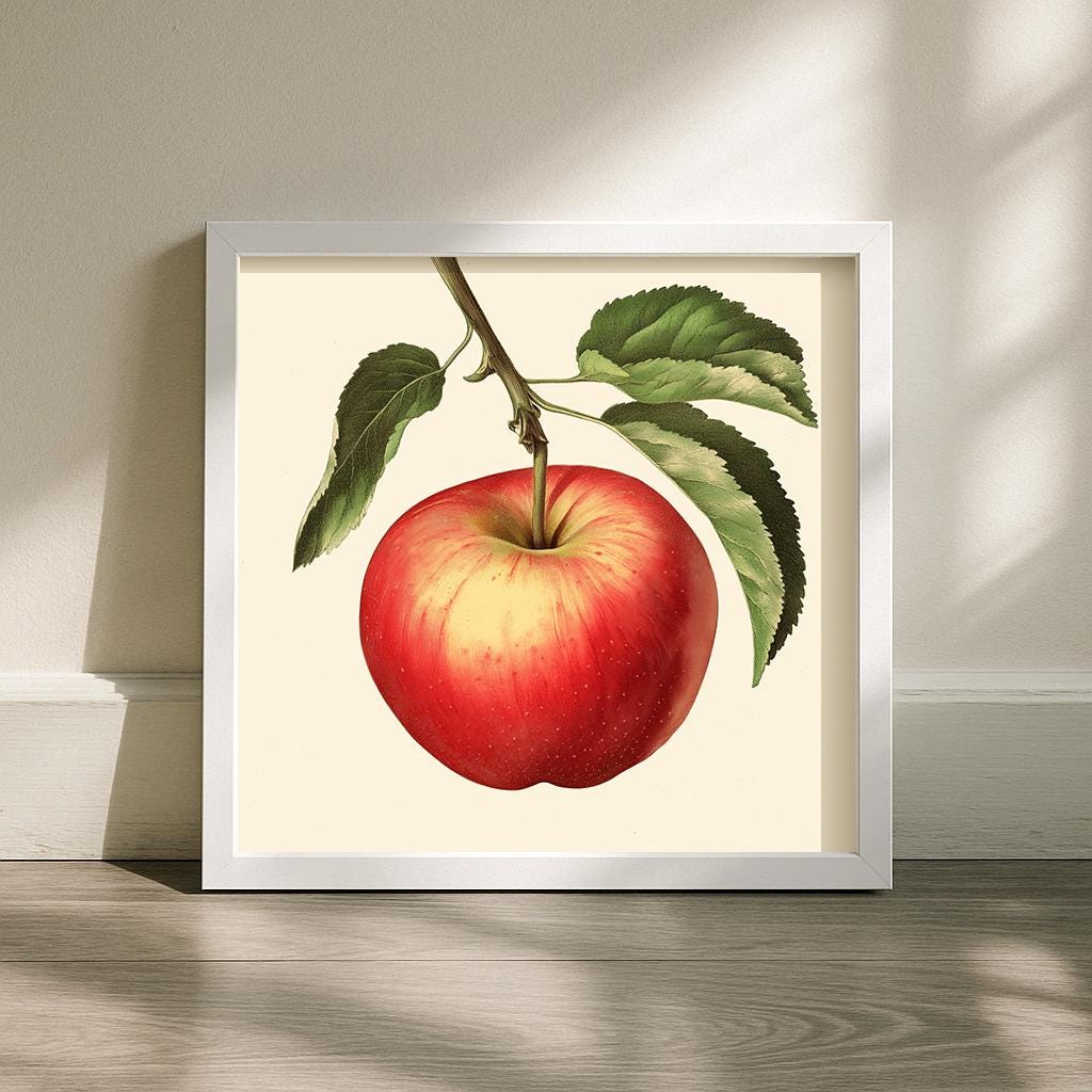 Botanical Illustration of an Apple, Digital Art, Poster, Apple, Art ...