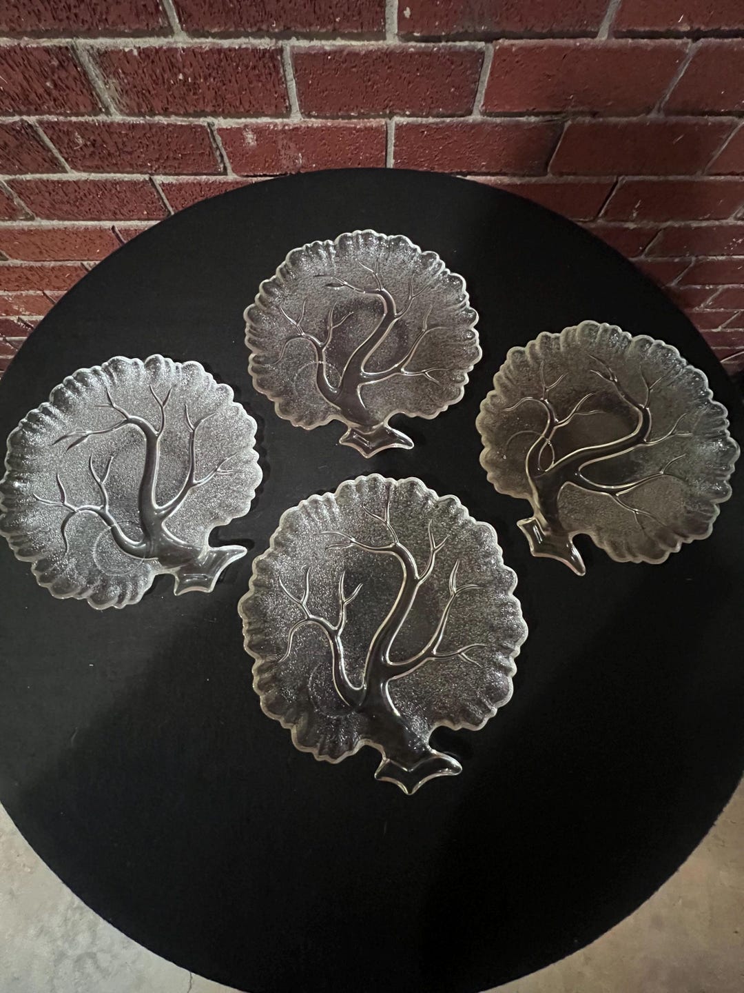SET OF FOUR Tree of Life Plate Textured Glass, Hazel Atlas Midcentury ...