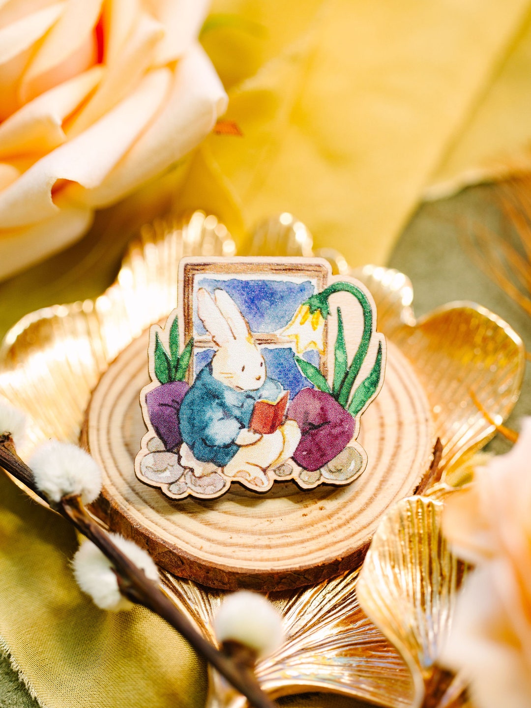 Bunny's Reading Nook Wooden Pin - Etsy