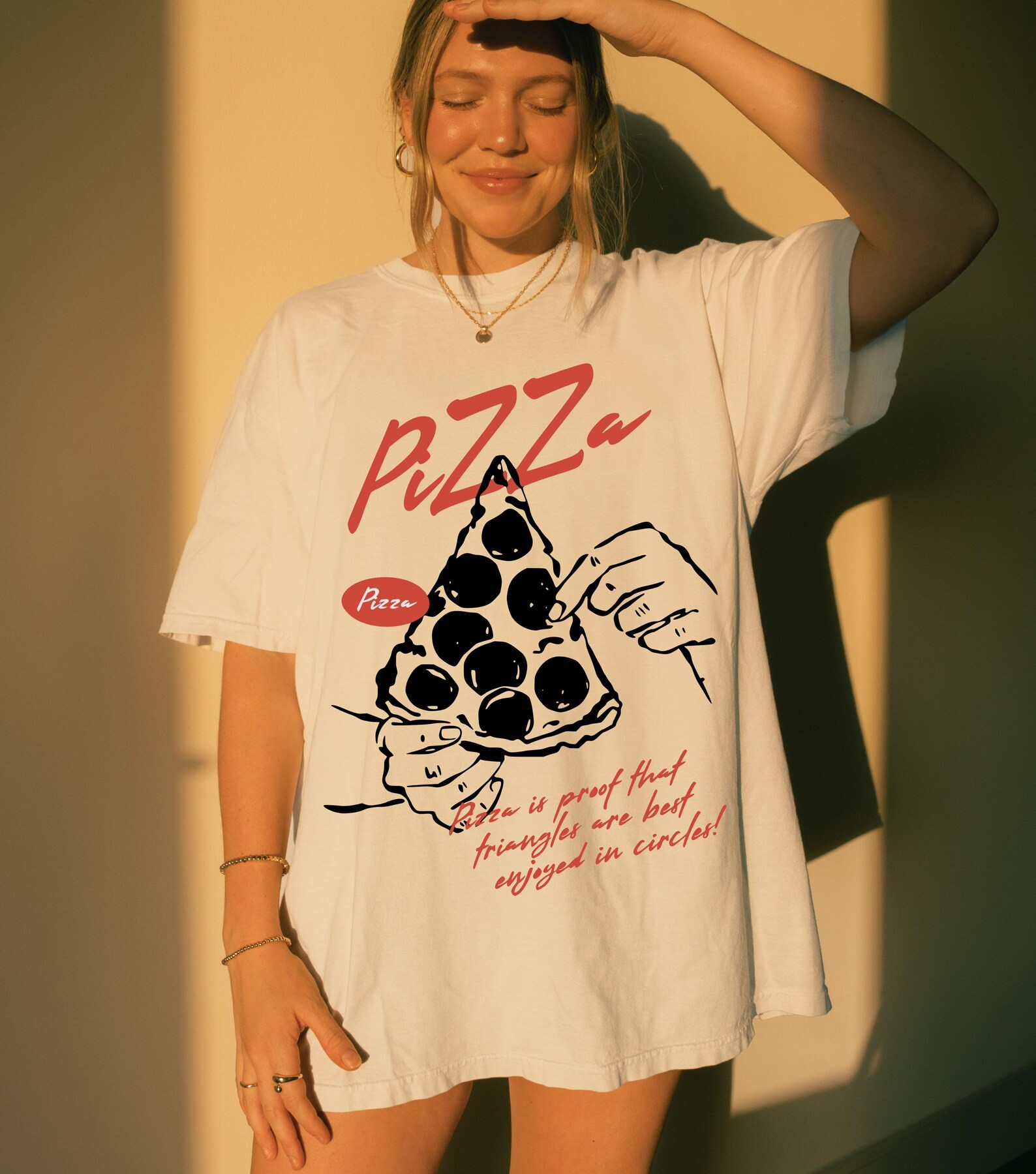 Pizza Graphic Tee, Funny Vintage Oversized T-shirt for Foodies & Pizza ...