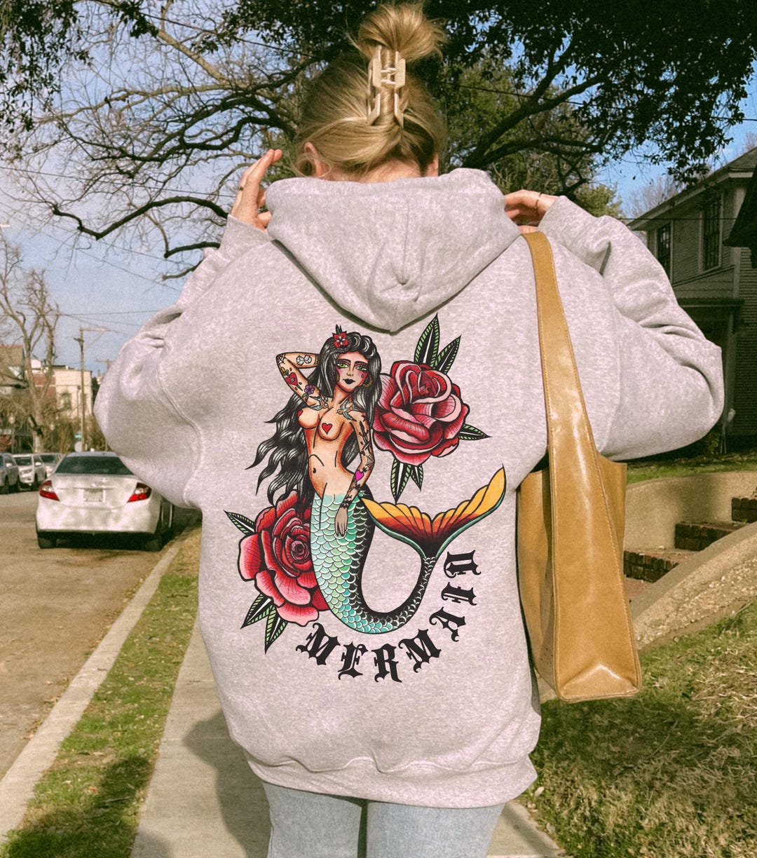 Mermaid Hoodie Vintage Tattoo Design Inspired Mermaid Lover Gift ...