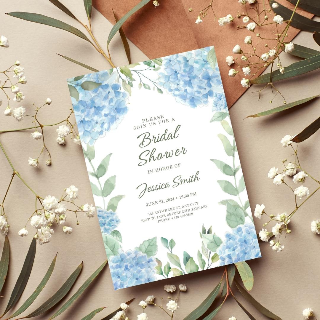 Custom Bridal Shower Invitation | Made to Order | Blue Hydrangeas ...
