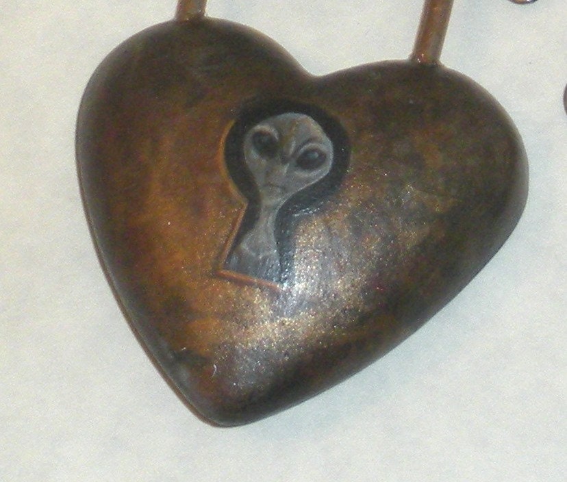 Old Padlock With Evil Alien in Keyhole OOAK Halloween Art by Lori ...