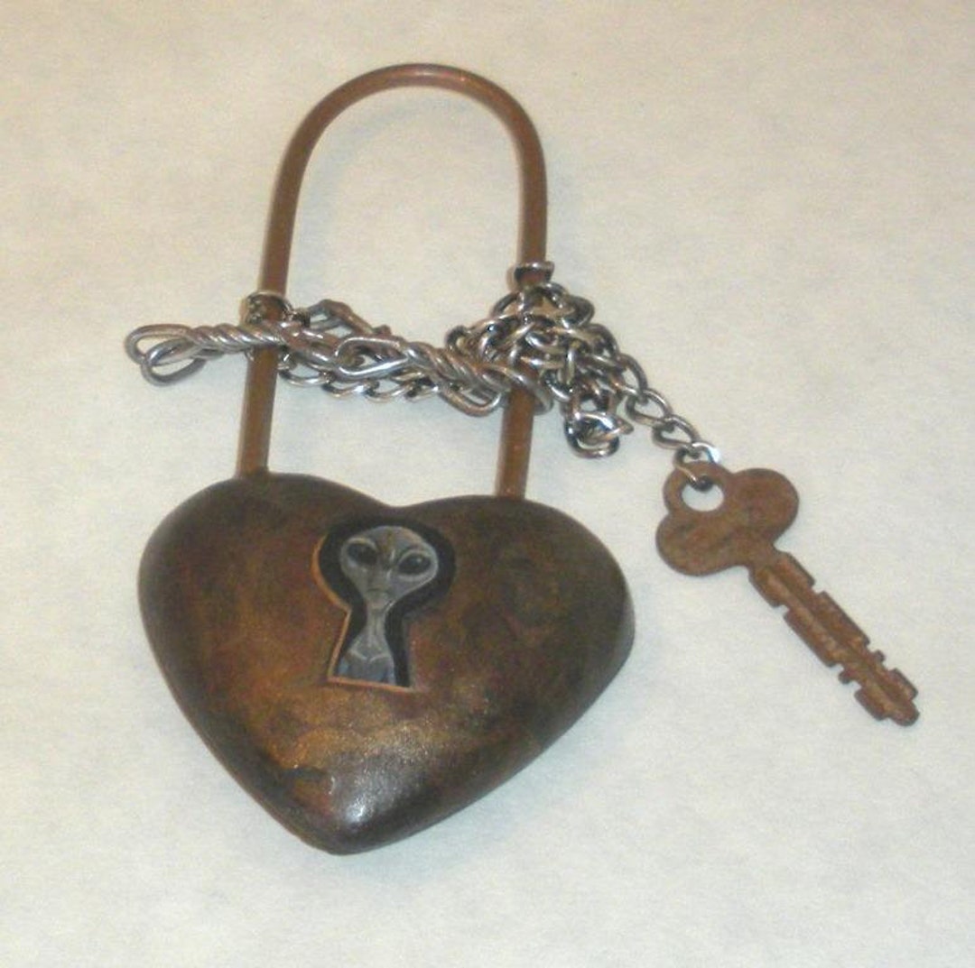 Old Padlock With Evil Alien in Keyhole!! OOAK Halloween Art by Lori ...