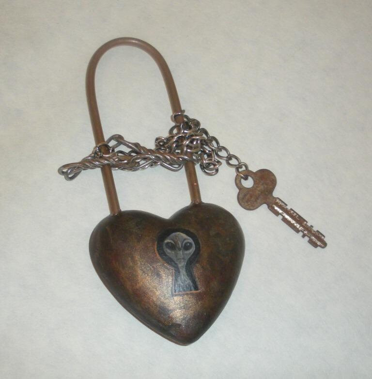 Old Padlock With Evil Alien in Keyhole OOAK Halloween Art by Lori ...