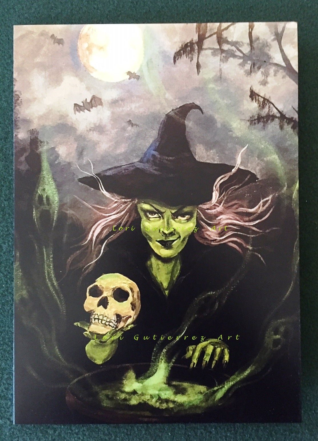 Greeting Card evil Witch With Skull by Lori - Etsy UK