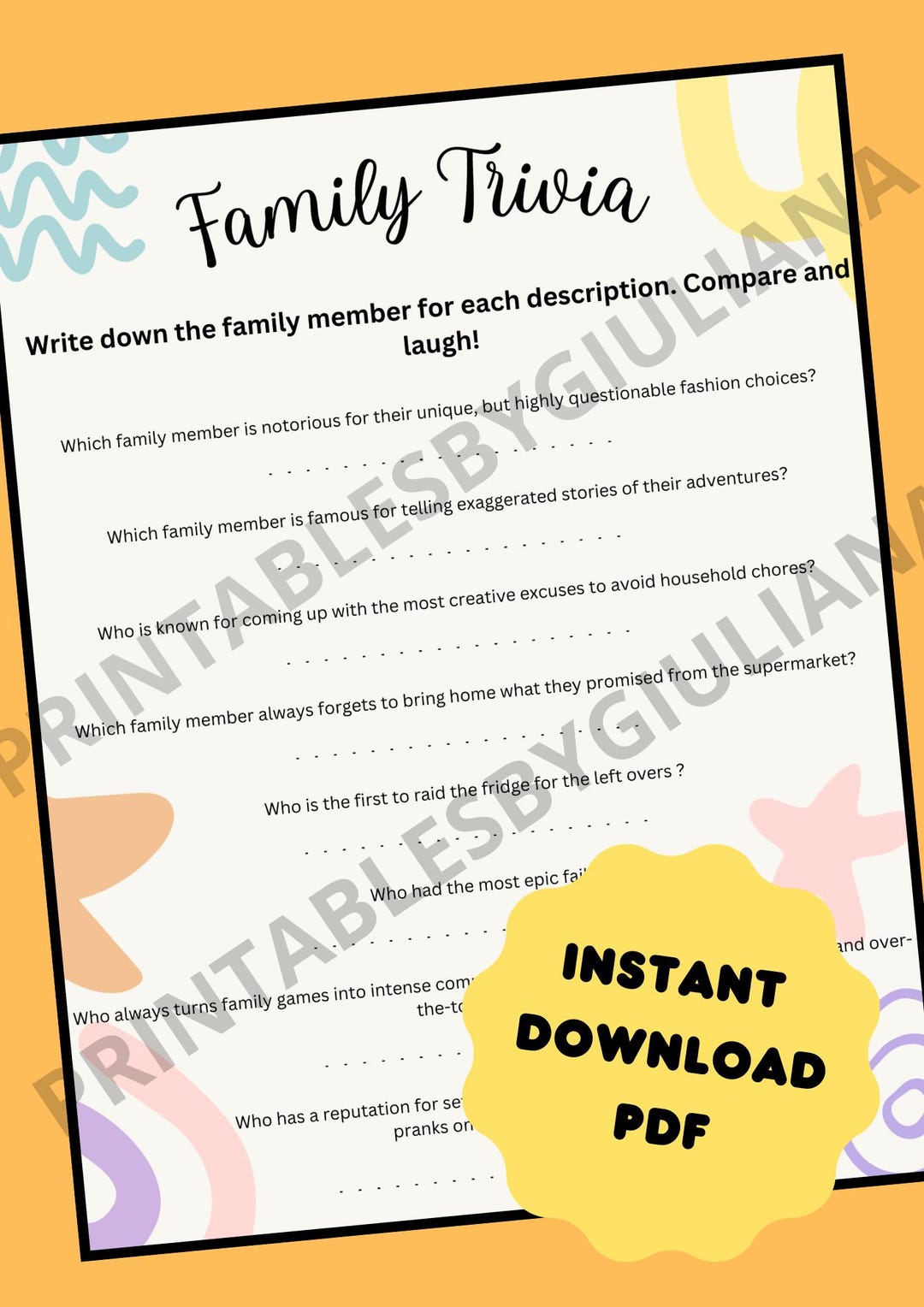 Family Reunion Trivia Game Family Fun Family Reunion Party Game ...