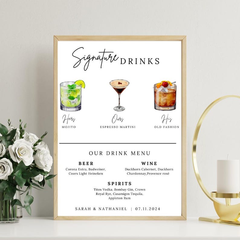 Bar Menu Template, Signature Drink Menu, Editable Drink Menu, Wedding ...