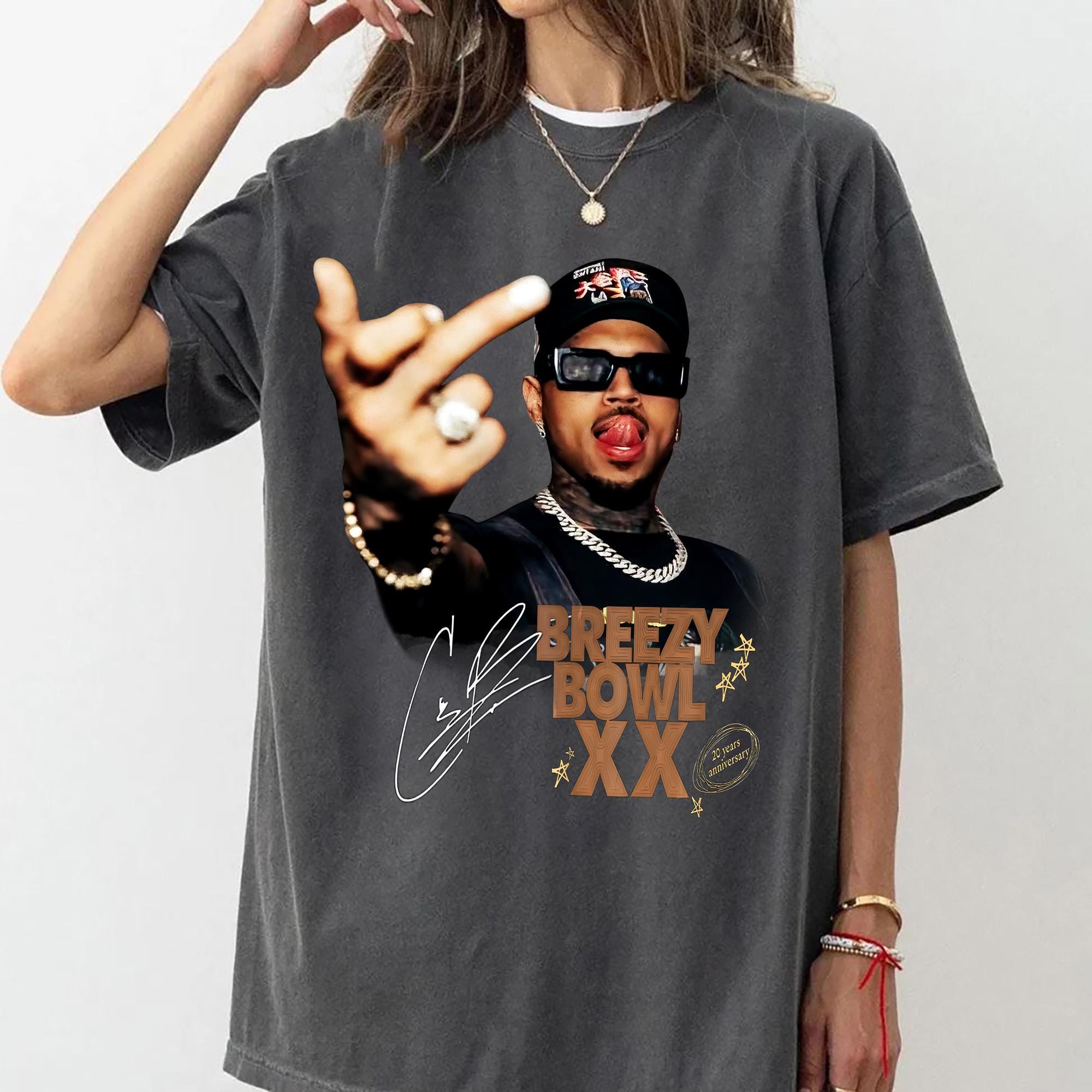 Chris Brown Middle Finger Shirt, Vintage Chris Brown Breezy Bowl XX ...