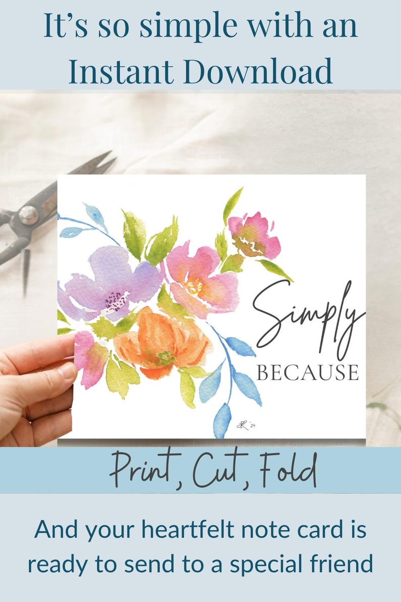 Floral Thinking of You Card Printable Watercolor Friendship Card Simply ...