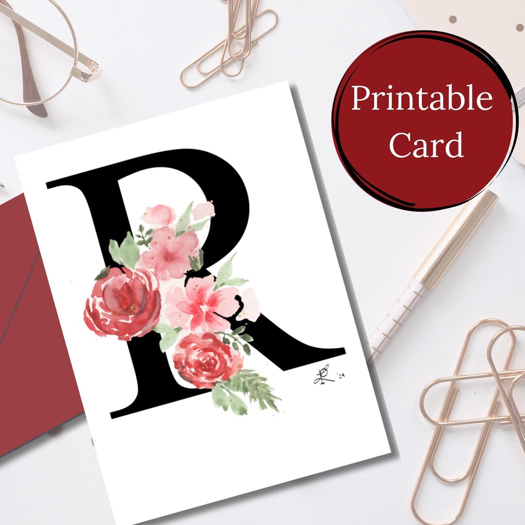 Sophisticated Watercolor Monogram Letter R Card Initial Greeting Card ...