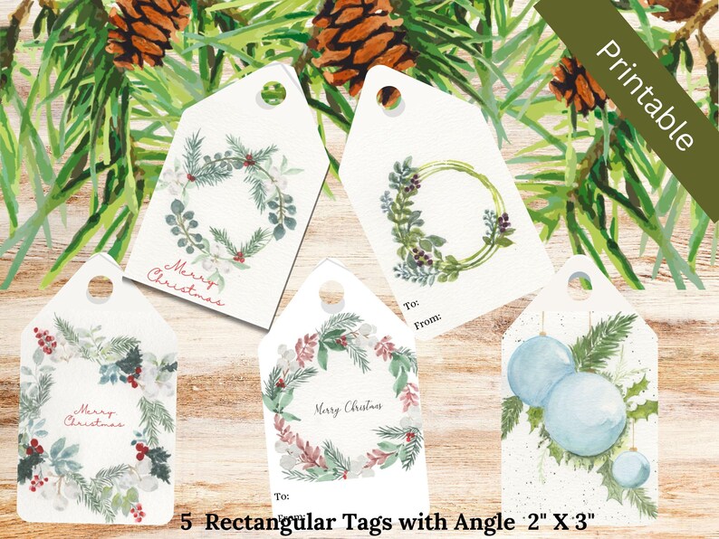 Printable Christmas Gift Tags, Variety Set of 8 Traditional Watercolour ...