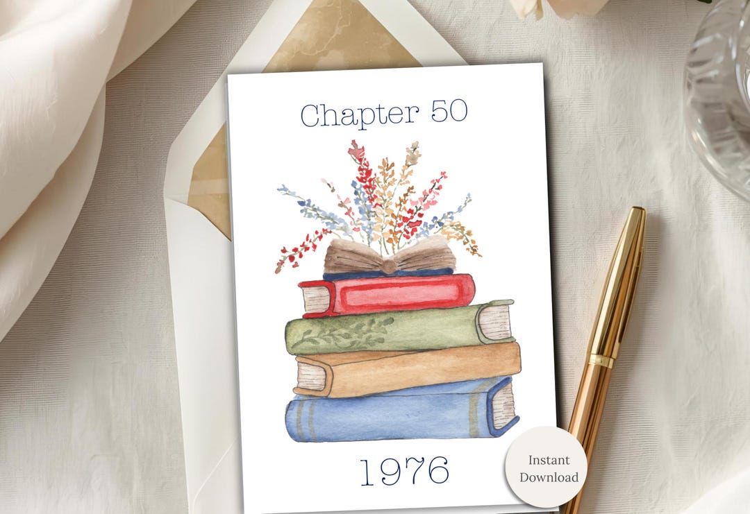 Digital 50th Birthday Card Book Themed Celebration Milestone Printable ...