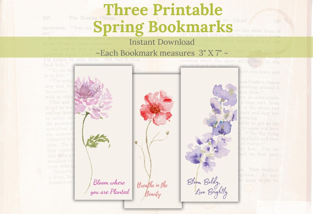 Printable Spring Bookmarks Watercolor Designs Gift for Book Lovers ...