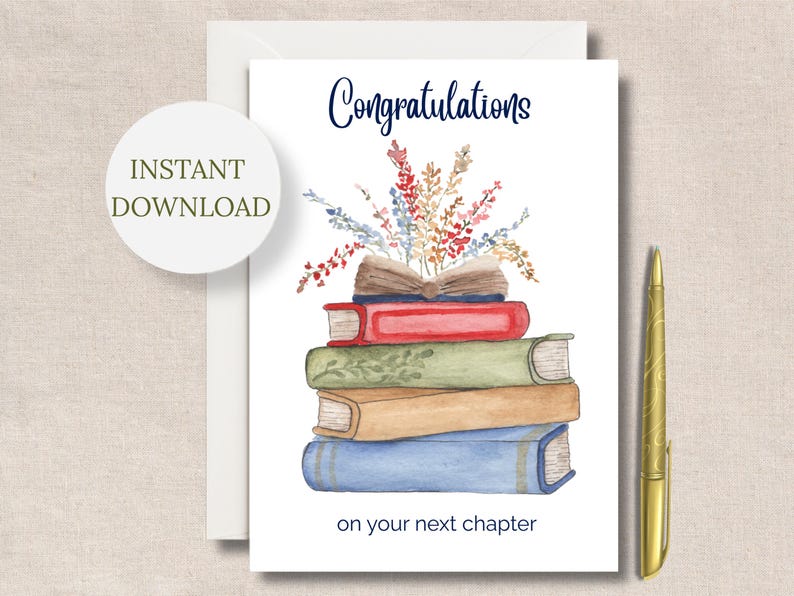 Congratulations Printable Card Watercolor Floral Book Theme Graduation ...