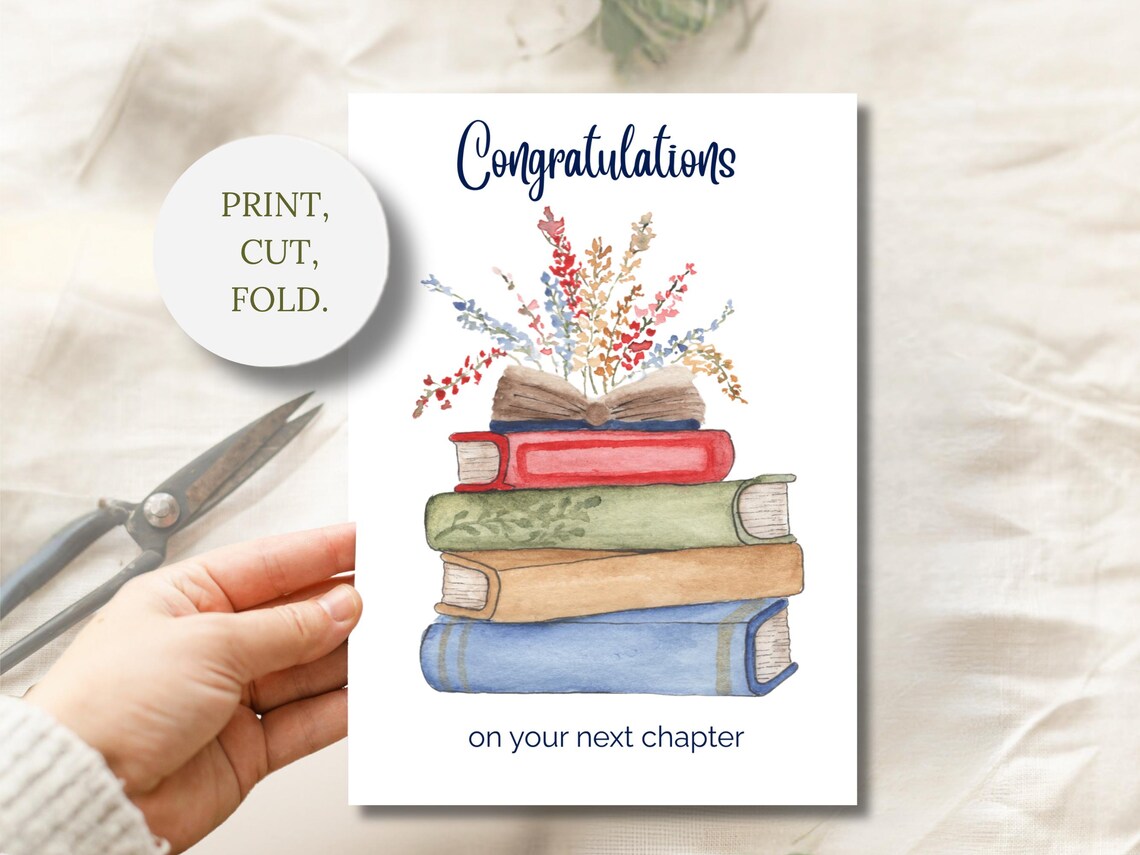 Congratulations Printable Card Watercolor Floral Book Theme Graduation ...