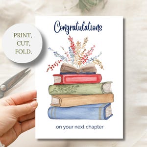 Congratulations Printable Card Watercolor Floral Book Theme Graduation ...