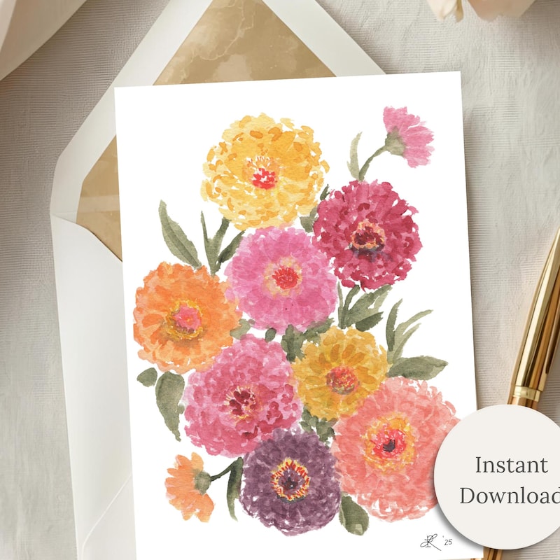 Zinnia Art Notecards - Etsy