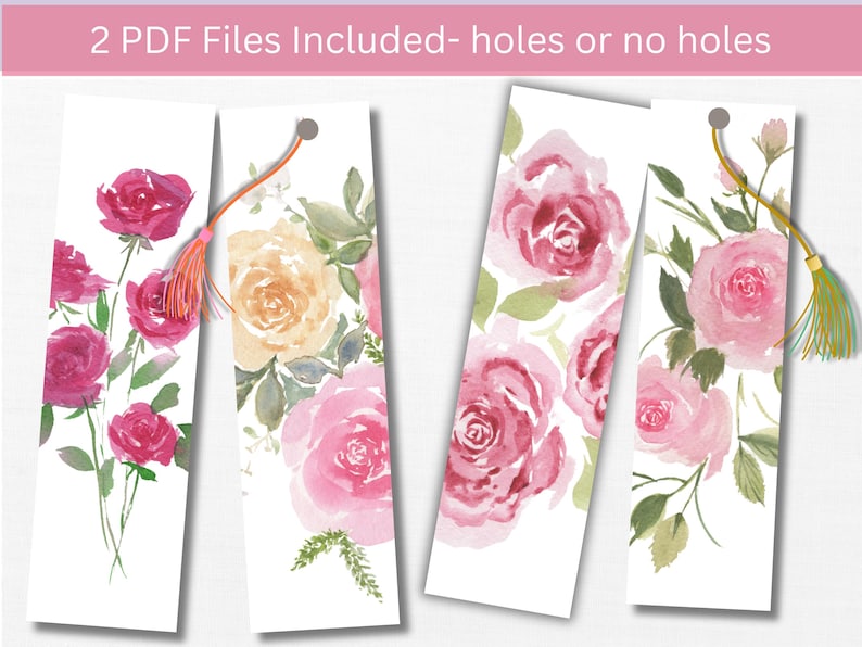 Watercolor Rose Bookmark Set Printable Floral Book Club Favors PDF ...