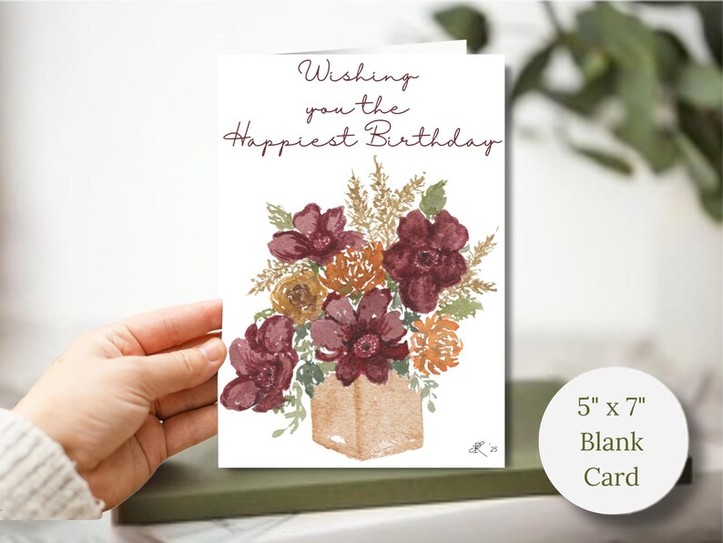 Cosmos Birthday Card Digital Download Printable Floral Watercolor ...