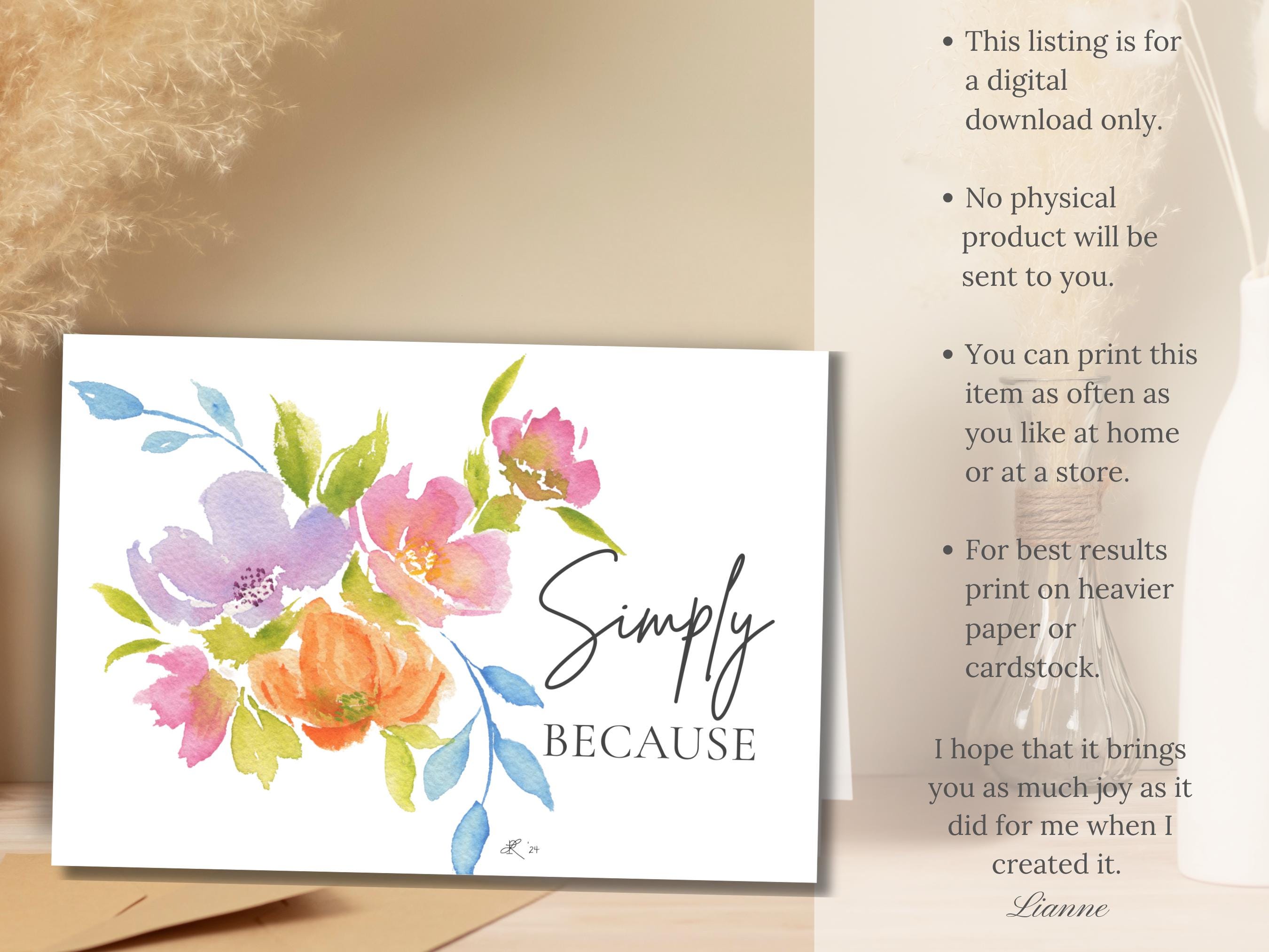 Floral Thinking of You Card Printable Watercolor Friendship Card Simply ...