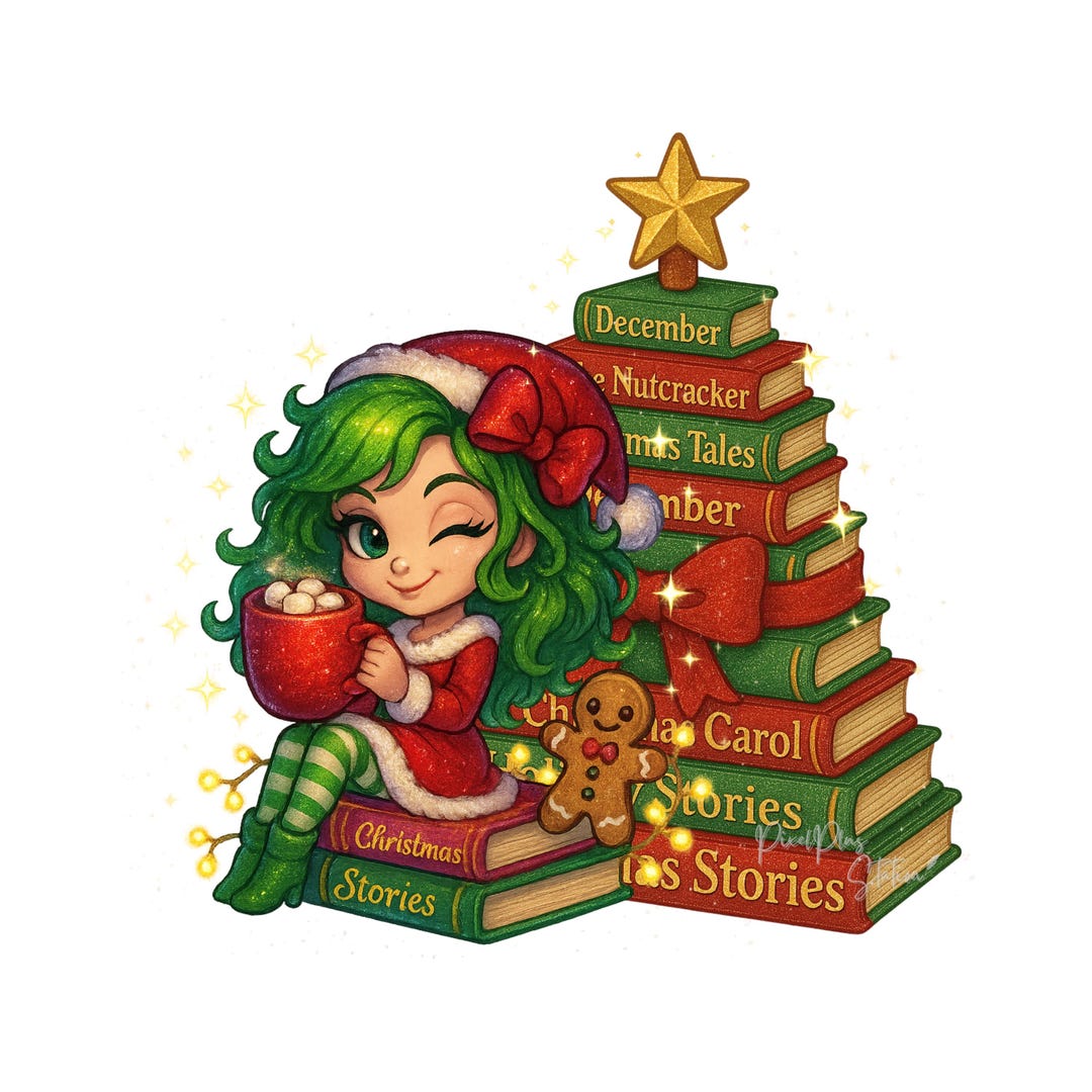 Christmas Elf Reading Clipart: Book Tree PNG (digital Download) - Etsy