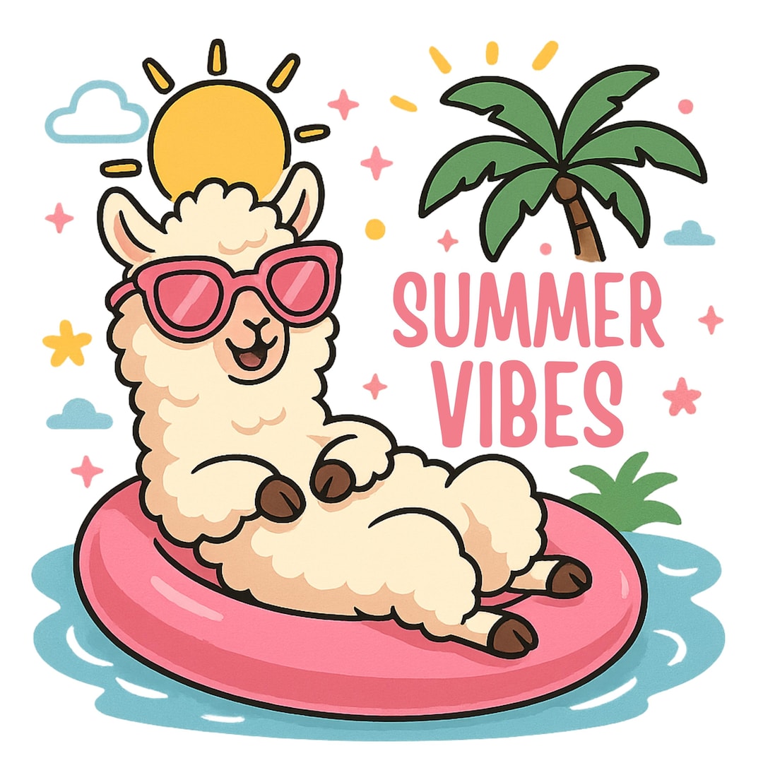 Summer Llama PNG: Tropical Clipart for Sublimation (digital Download ...